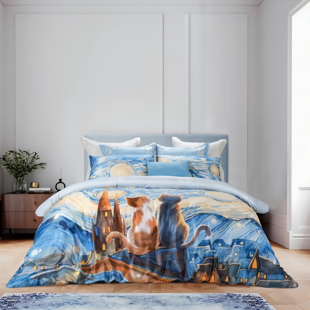 Wrinkle Clear Cotton Anti-mite Bedding - Meow's Starry Night (062417 ...